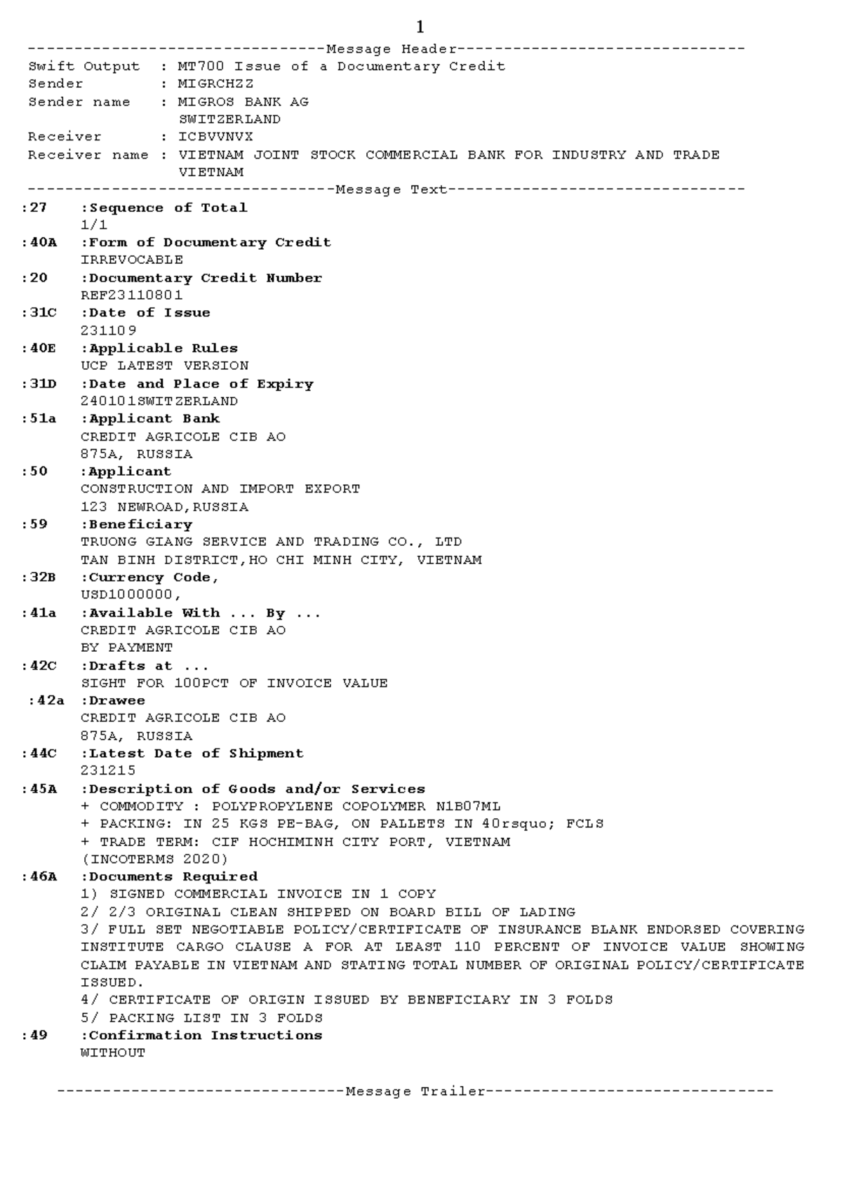 Mau LC2: Analyzing MT700 Documentary Credit for Exam Preparation - Studocu