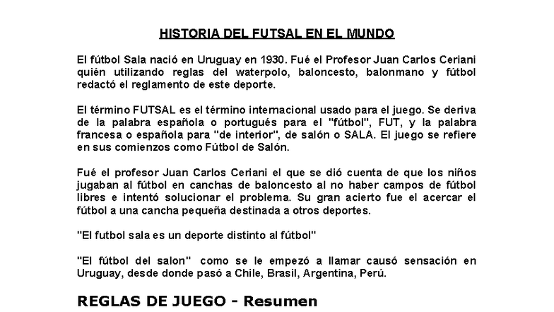 HIST 383112882: Historia y Reglas del Futsal Mundial - Studocu