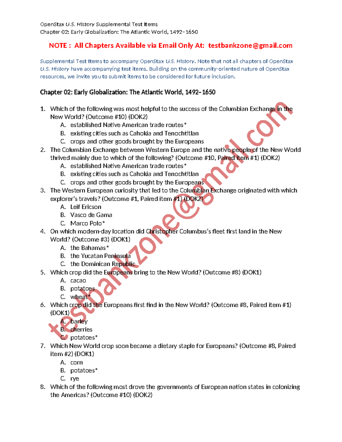 OpenStax U.S. History Test Bank: Early Globalization, Chapter 02 - Studocu