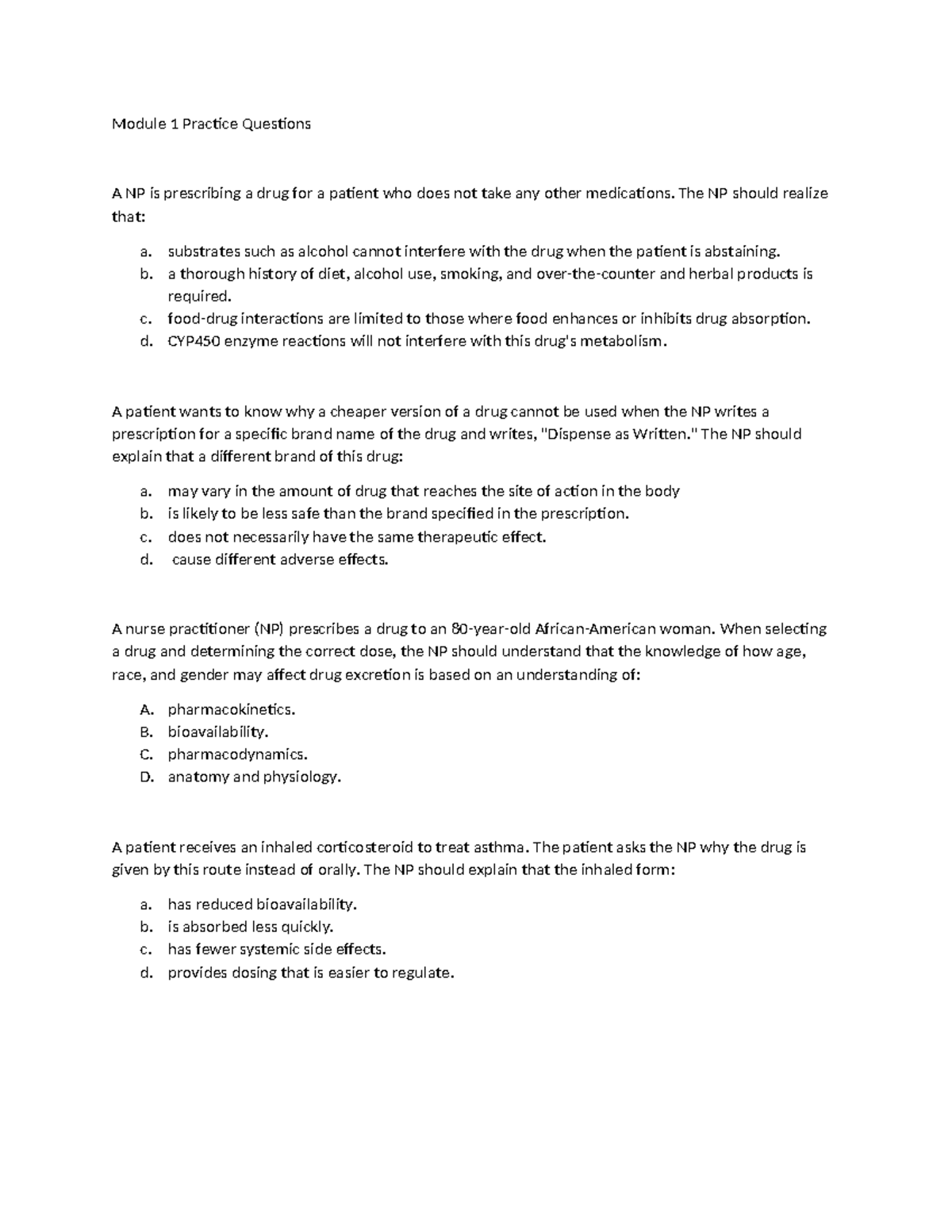 Module 1 NP Practice Questions: Drug Prescription & Pharmacology ...
