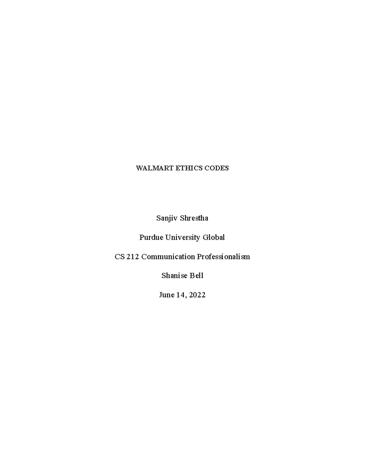 CS 212 Unit 8 Assignment: Walmart Ethics Codes Analysis - Studocu