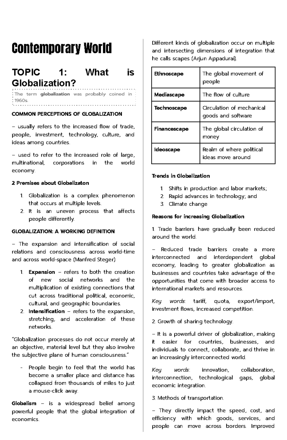 [GEC103] Contemporary World Notes - Contemporary World TOPIC 1: What is ...