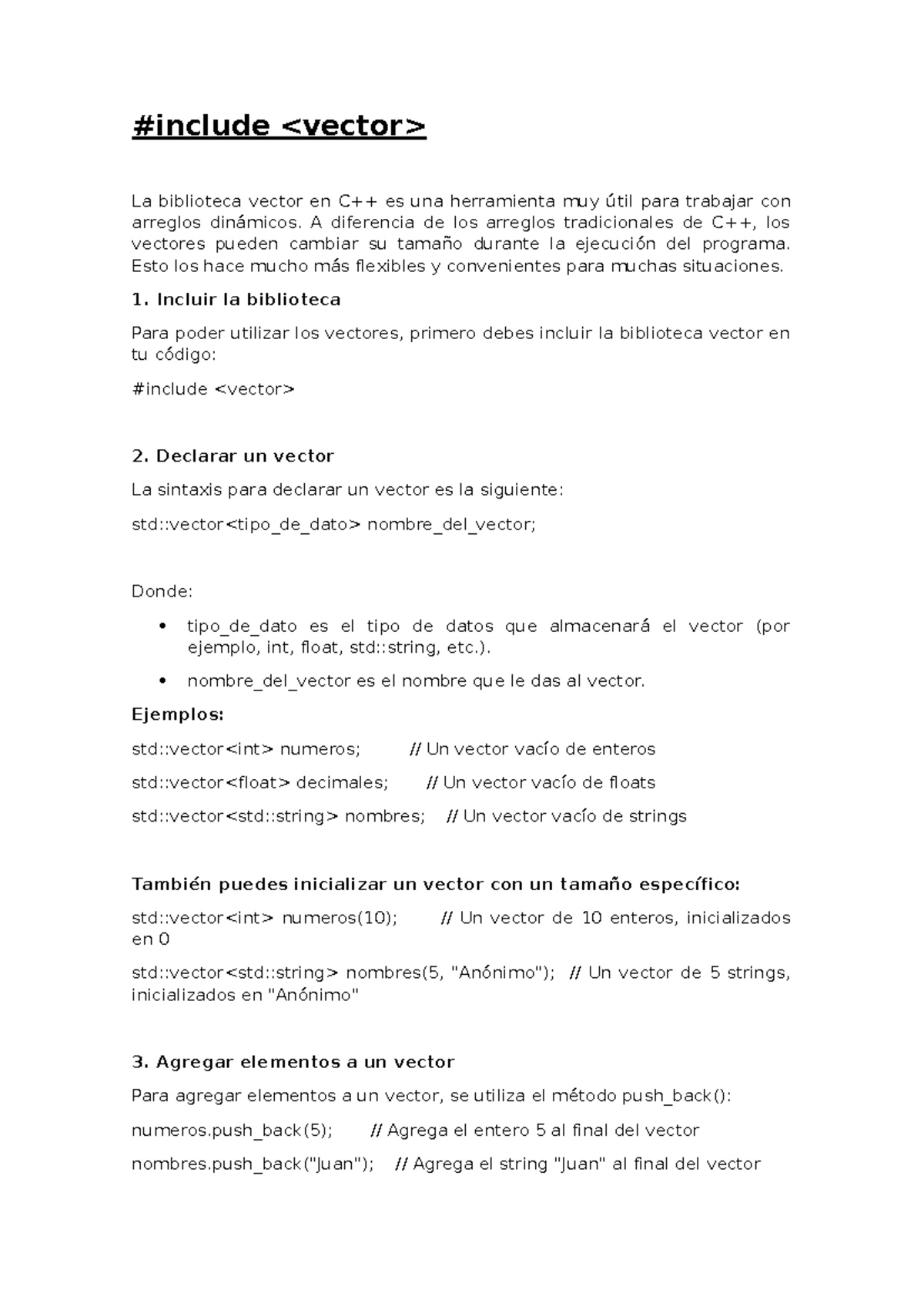 Librería Vector en C++ - S5 - Guía de Uso y Ejemplos - Studocu