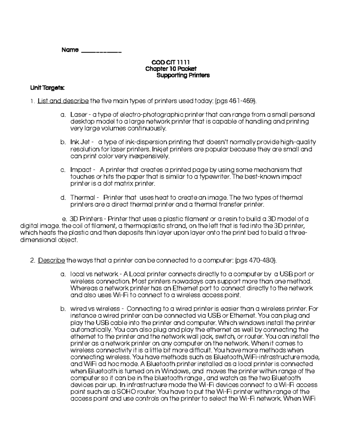 Ch. 10 Packet - Name ___________ COD CIT 1111 Chapter 10 Packet ...