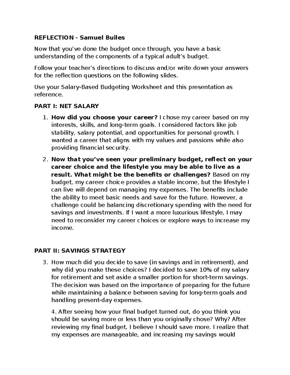 Reflection on Salary-Based Budgeting - Taxes and Savings - Studocu