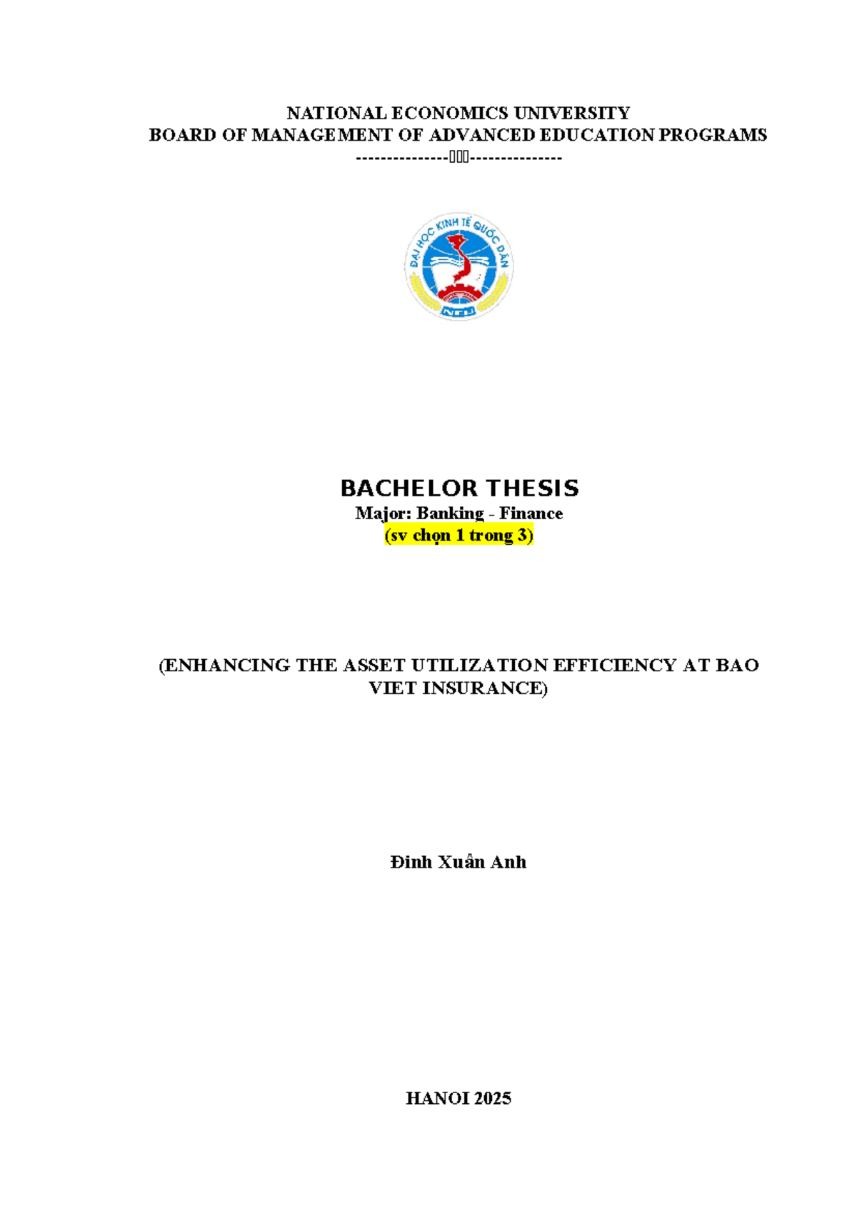Bachelor Thesis: Enhancing Asset Utilization Efficiency at Bao Viet ...