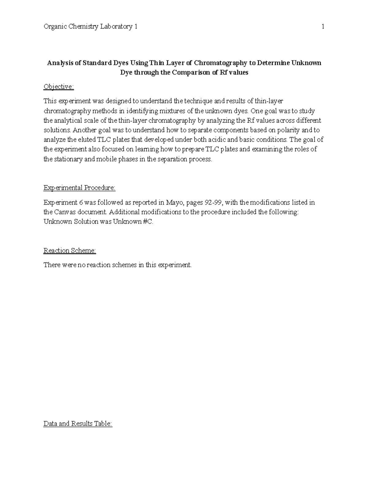 Organic Chemistry Lab 1: TLC Analysis of Standard Dyes and Rf Values ...