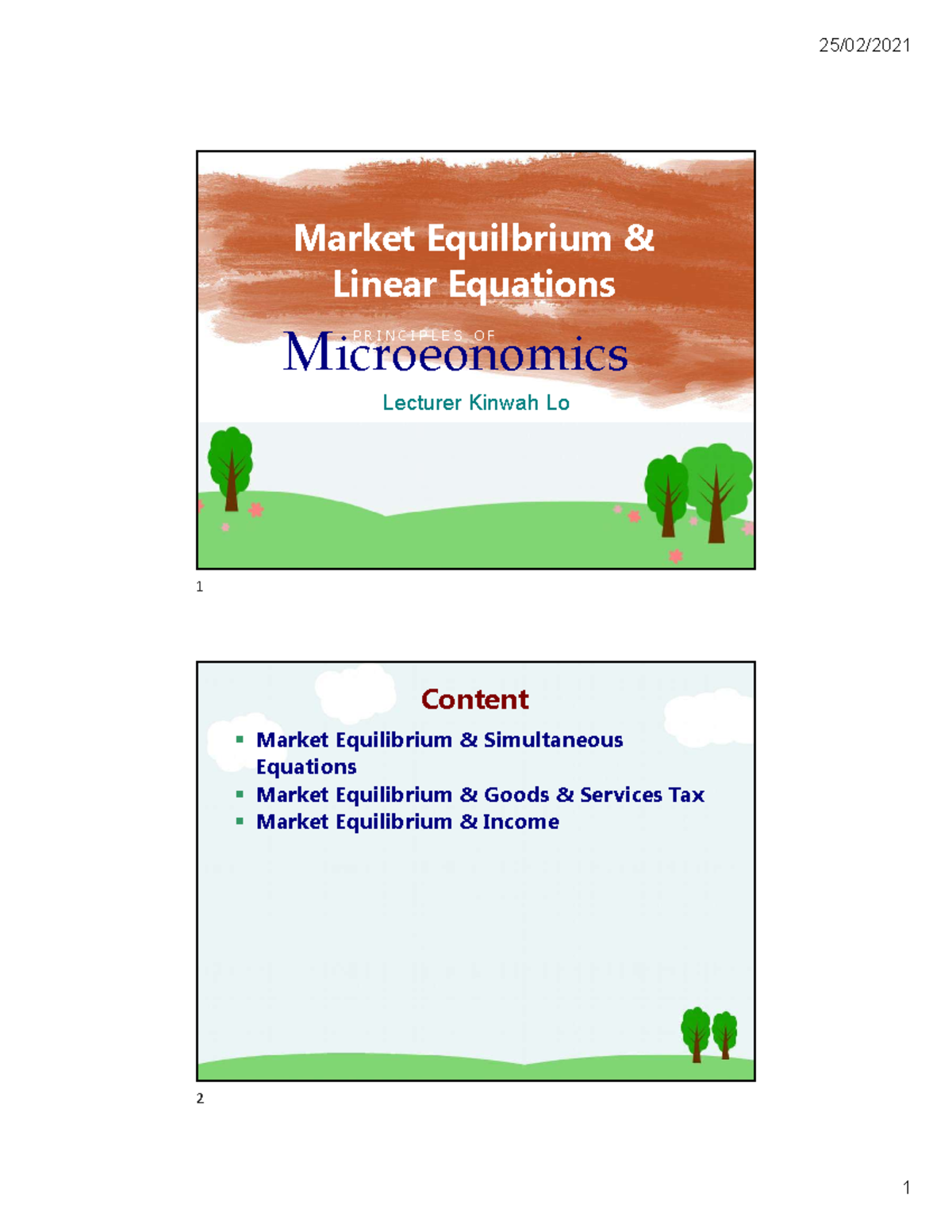 2 - Business - Market Equilbrium & Linear Equations Microeonomics P R I ...