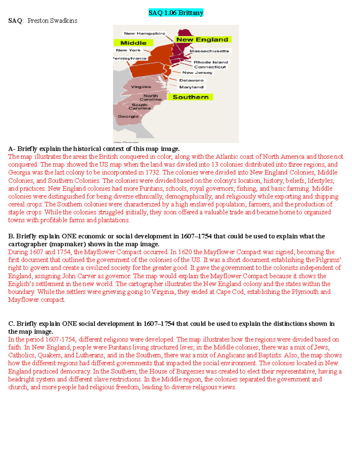 APUSH - P - 1.6 SAQ Analysis: Colonial Map Context (1607-1754) - Studocu