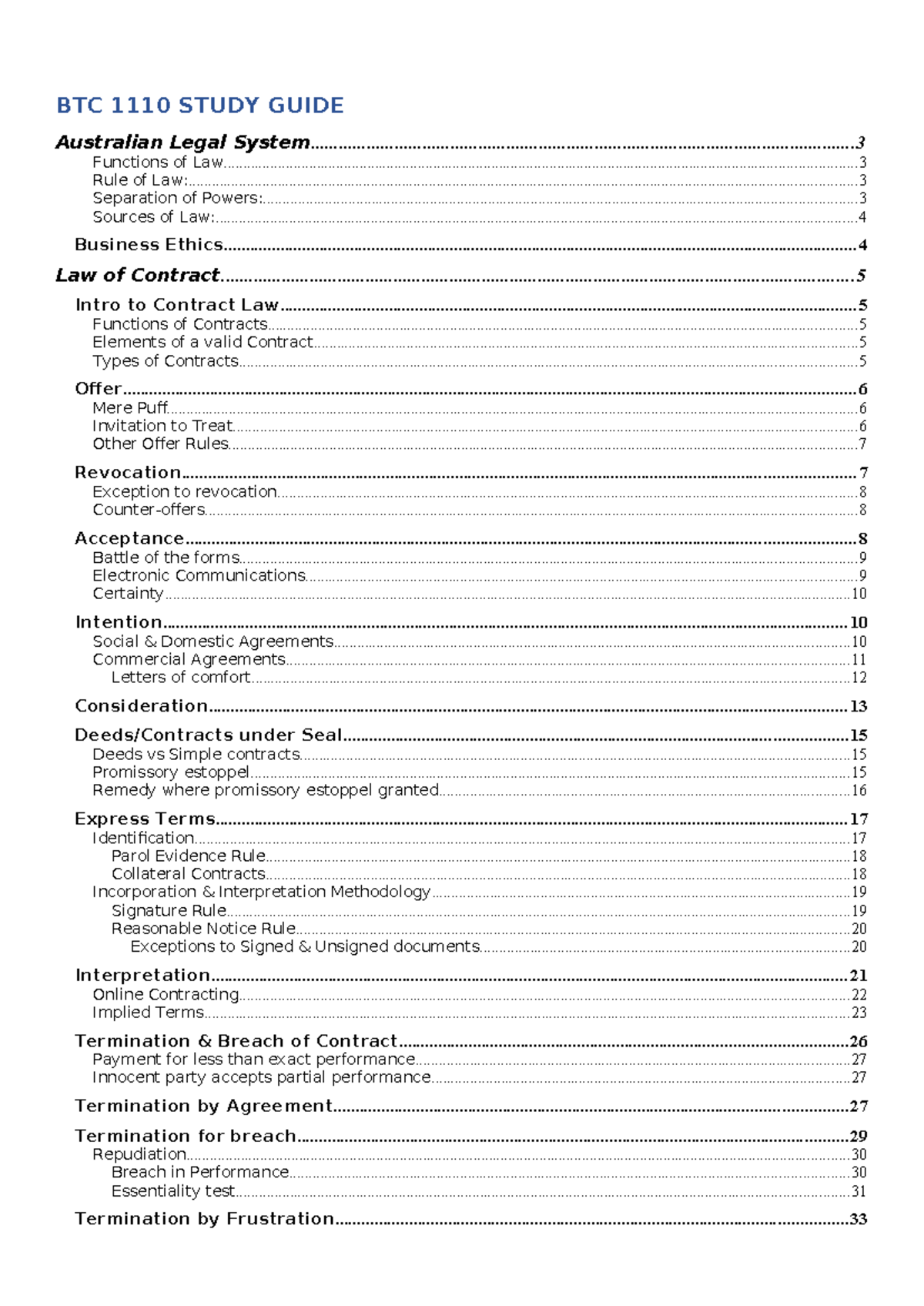 BTC 1110 Final Exam Revision Notes Study Guide - Studocu