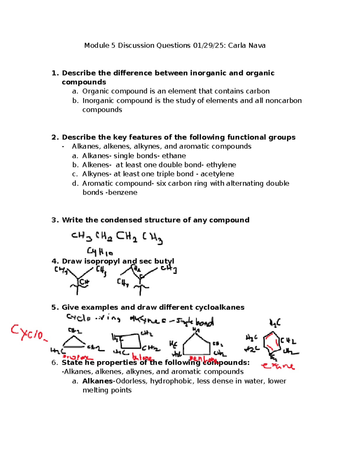 Module 5 Discussion Questions on Organic & Inorganic Compounds - Studocu