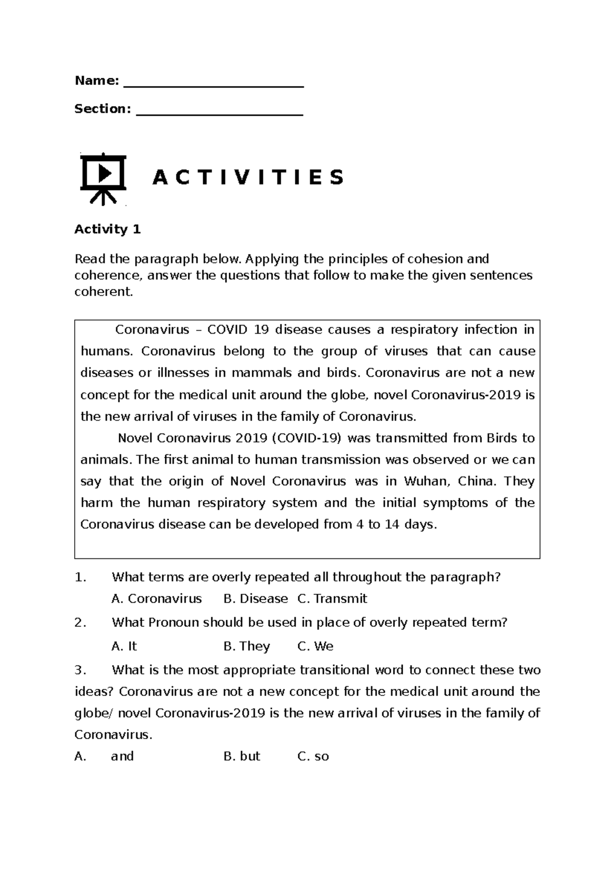 Module 11 - Activities 1 & 2: Cohesion & Coherence Principles - Studocu
