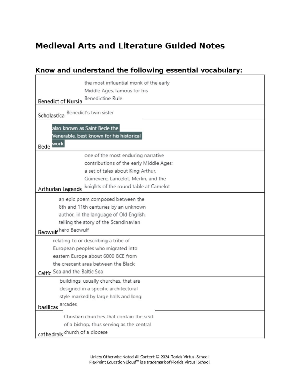 History 02.04 Guided Notes on Medieval Arts & Literature - Studocu