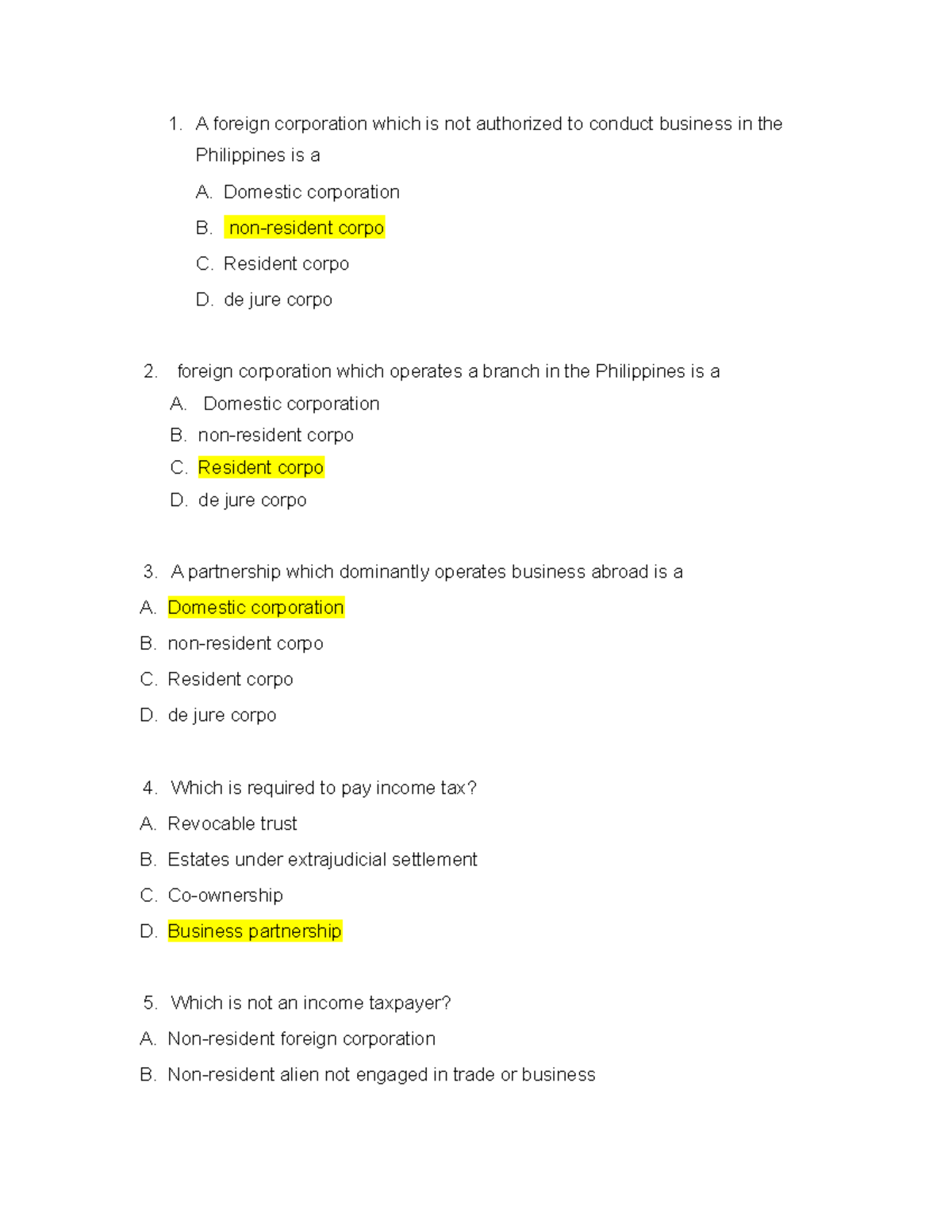 QUIZ 3 - Taxation Concepts and Foreign Corporations - Studocu