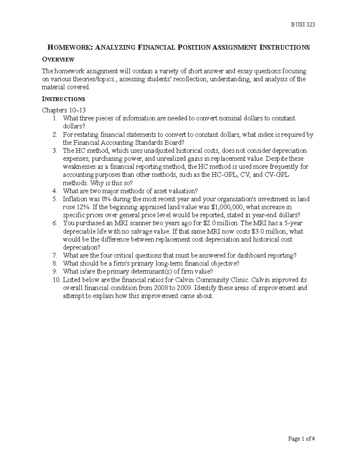Analyzing Financial Position: Homework Assignment Instructions (Ch. 10-13) - Studocu