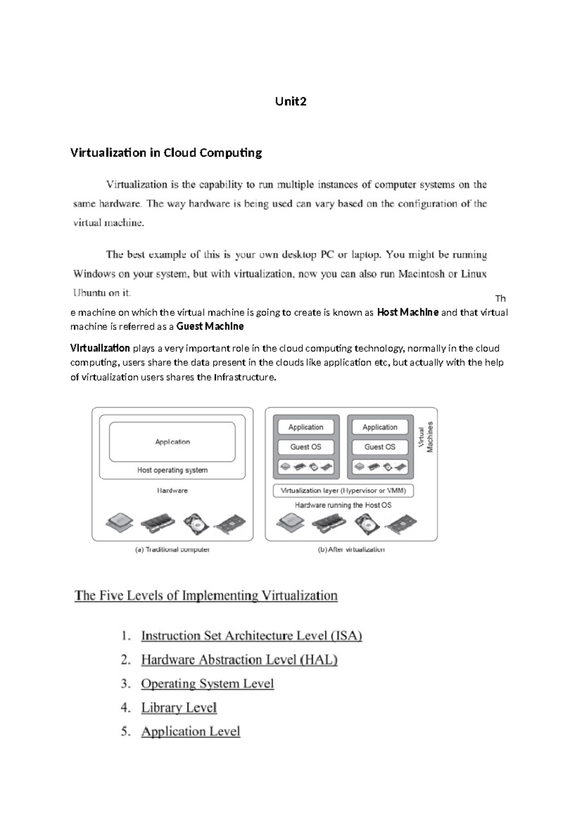 Cloud Computing-mid1 - Minimised - Unit Virtualization in Cloud Computing Th e machine on which ...