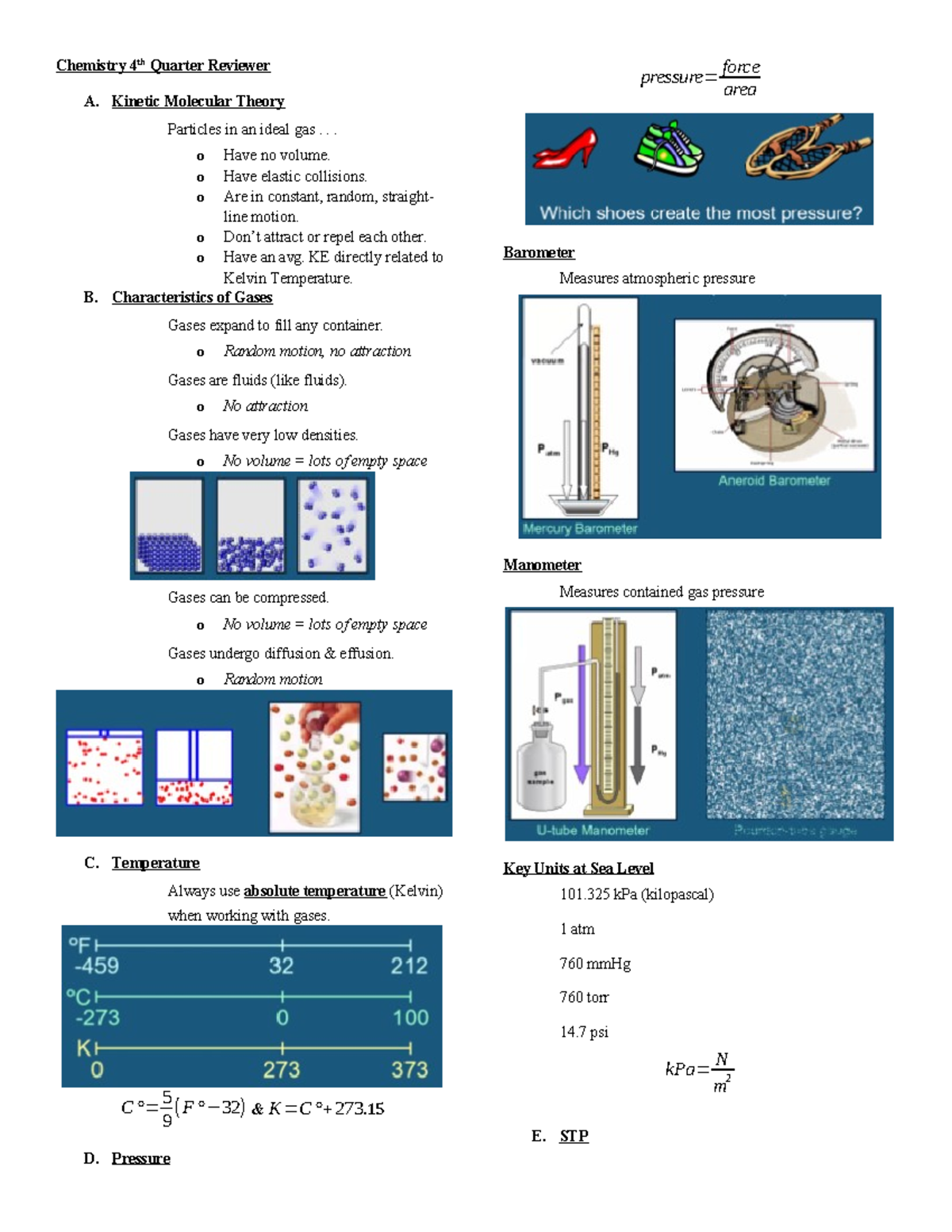 Chemistry 4th Quarter Exam Review: Kinetic Molecular Theory & Gas Laws ...