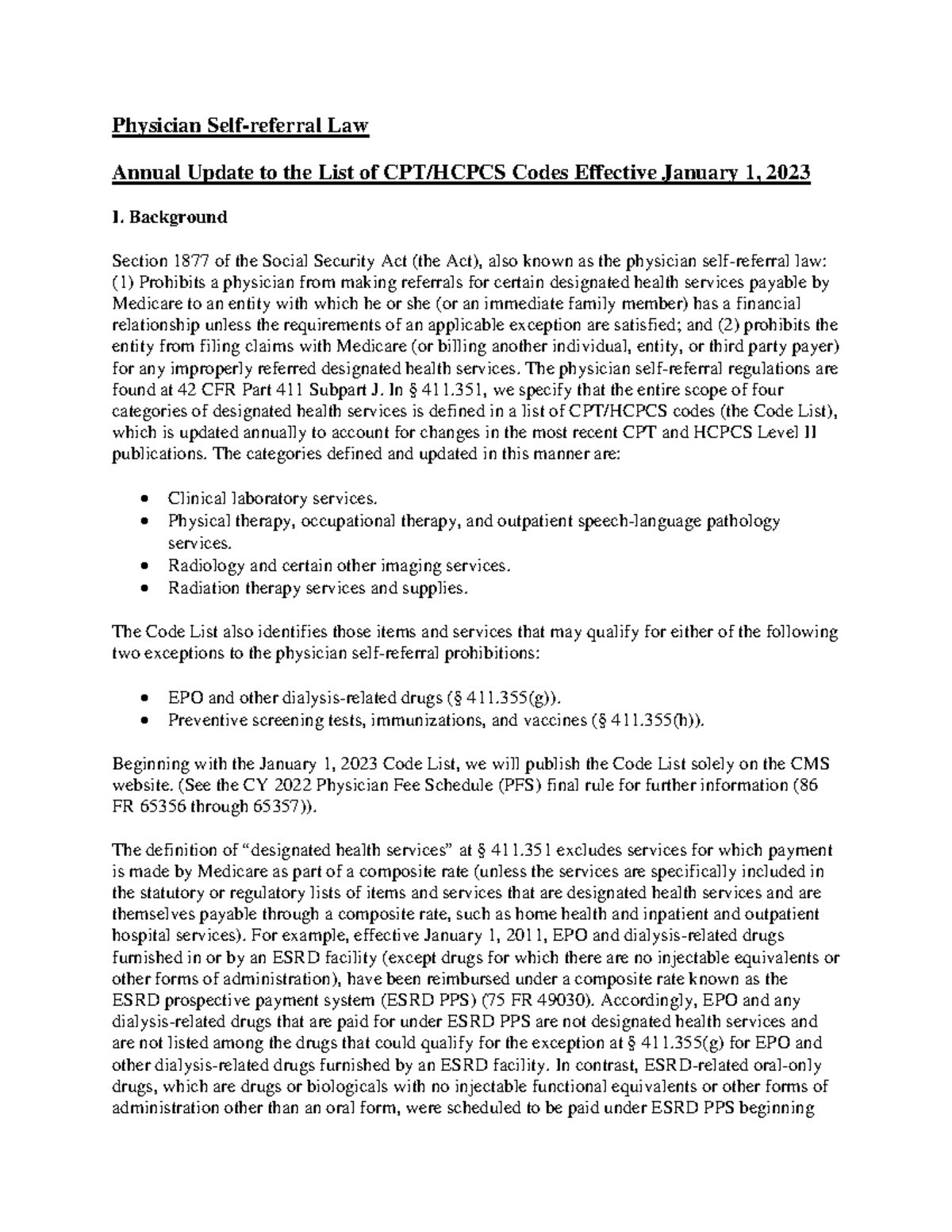 Annual Update to the List of CPT/HCPCS Codes Effective Jan 1, 2023 ...