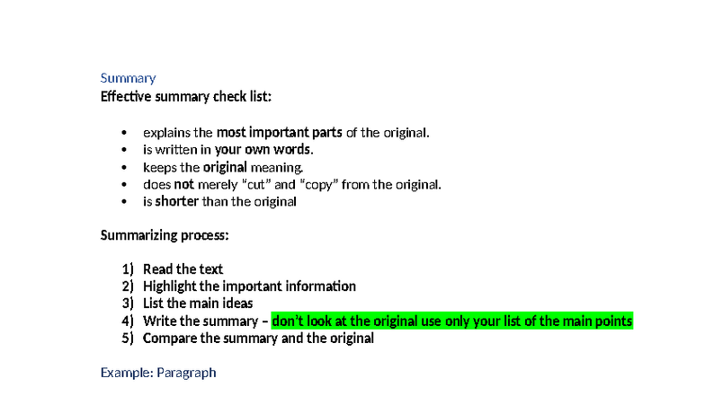 Summary-Response Exercises: Effective Summarizing Techniques - Studocu