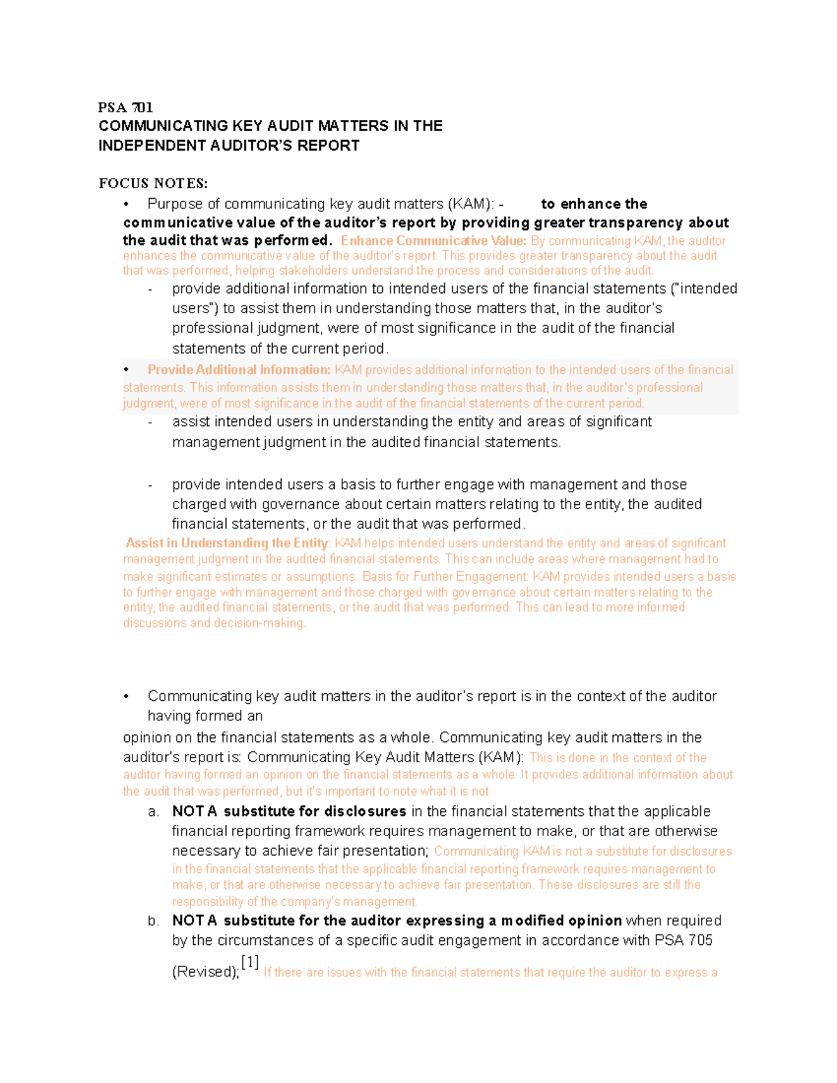 PSA 701 - Key Audit Matters in Independent Auditor's Report - Studocu