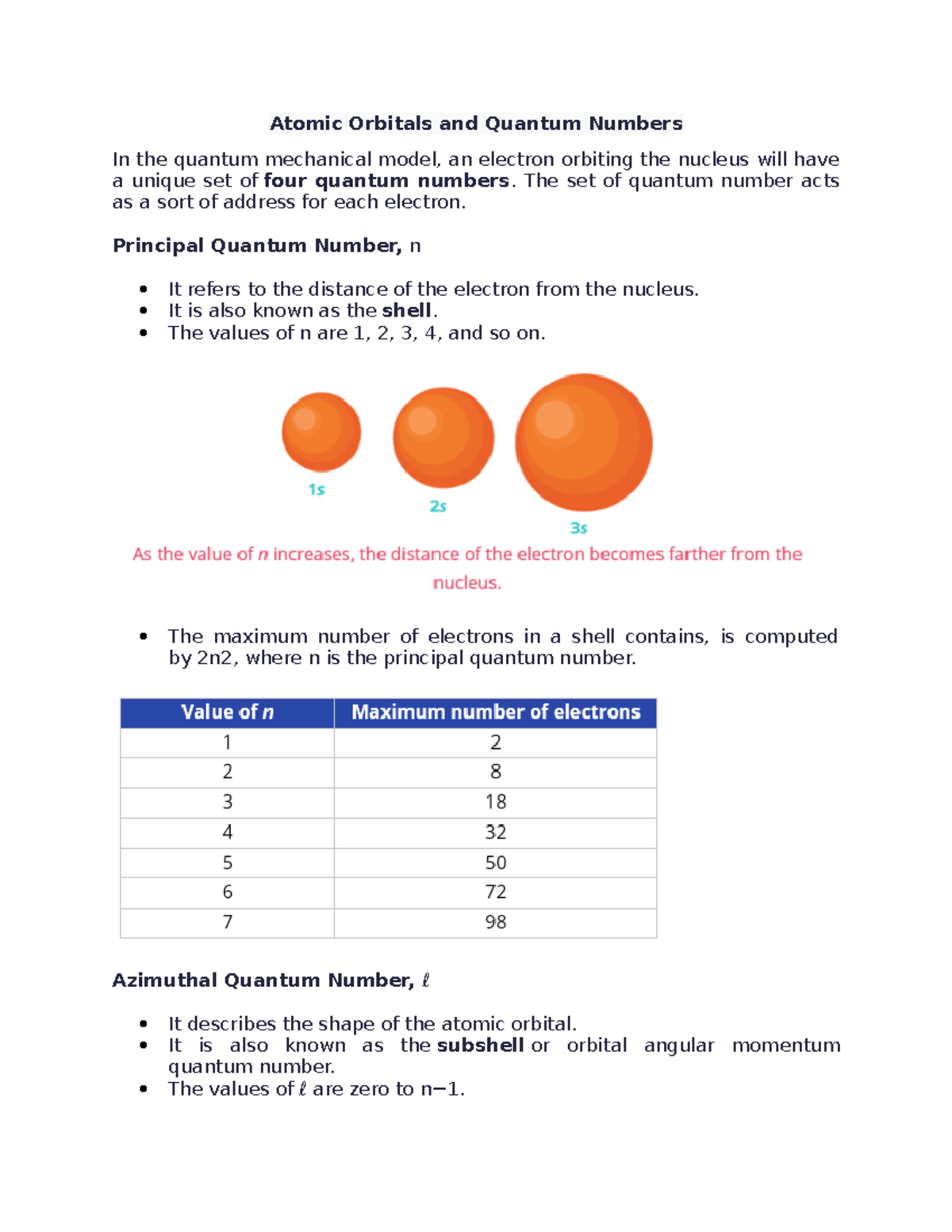 Atomic Orbitals and Quantum Numbers - The set of quantum number acts as ...