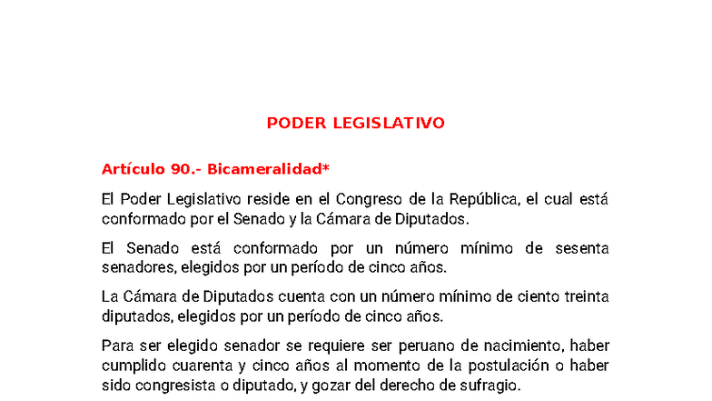 Poder Legislativo: Estructura y Atribuciones del Congreso - Studocu