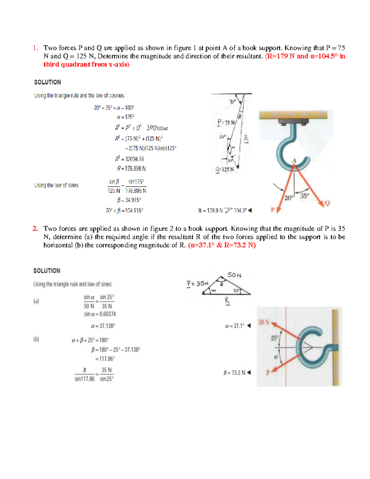 Tutorial 1: Resultant Forces and Tensions Analysis in Structures - Studocu