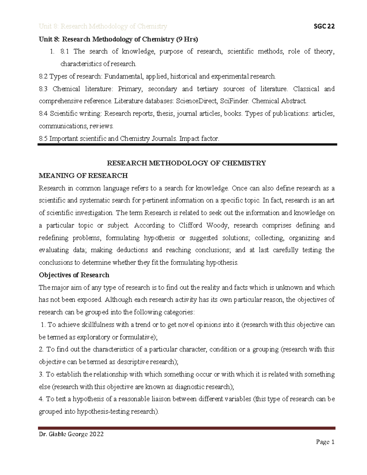 Unit 8 Research Methodology in Chemistry - Key Concepts and Approaches ...