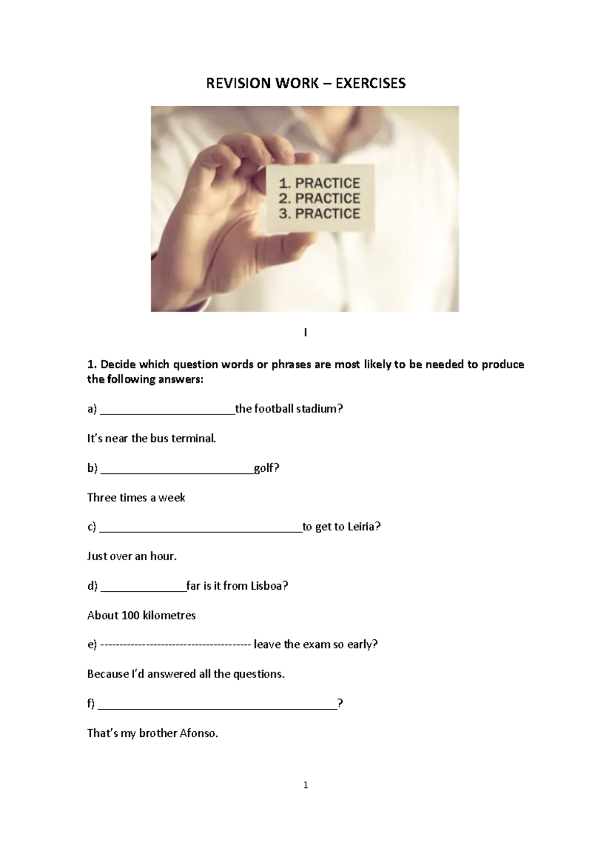 3 Revision Work – Exercises I: Question Words & Common Mistakes - Studocu