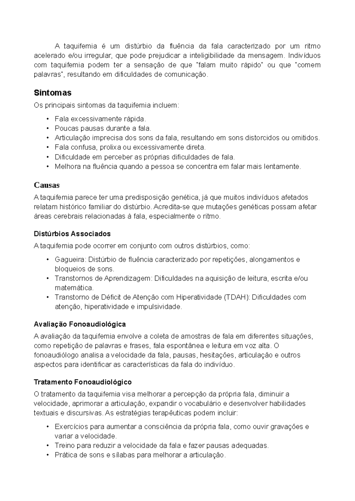 Resenha sobre Taquifemia: Causas, Sintomas e Tratamento - Studocu