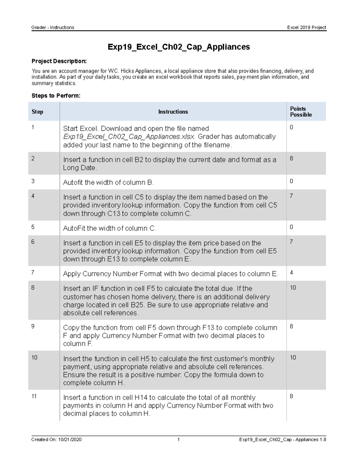 Exp19 Excel Ch02 Cap Appliances Instructions - Grader - Instructions Excel 2019 Project - Studocu