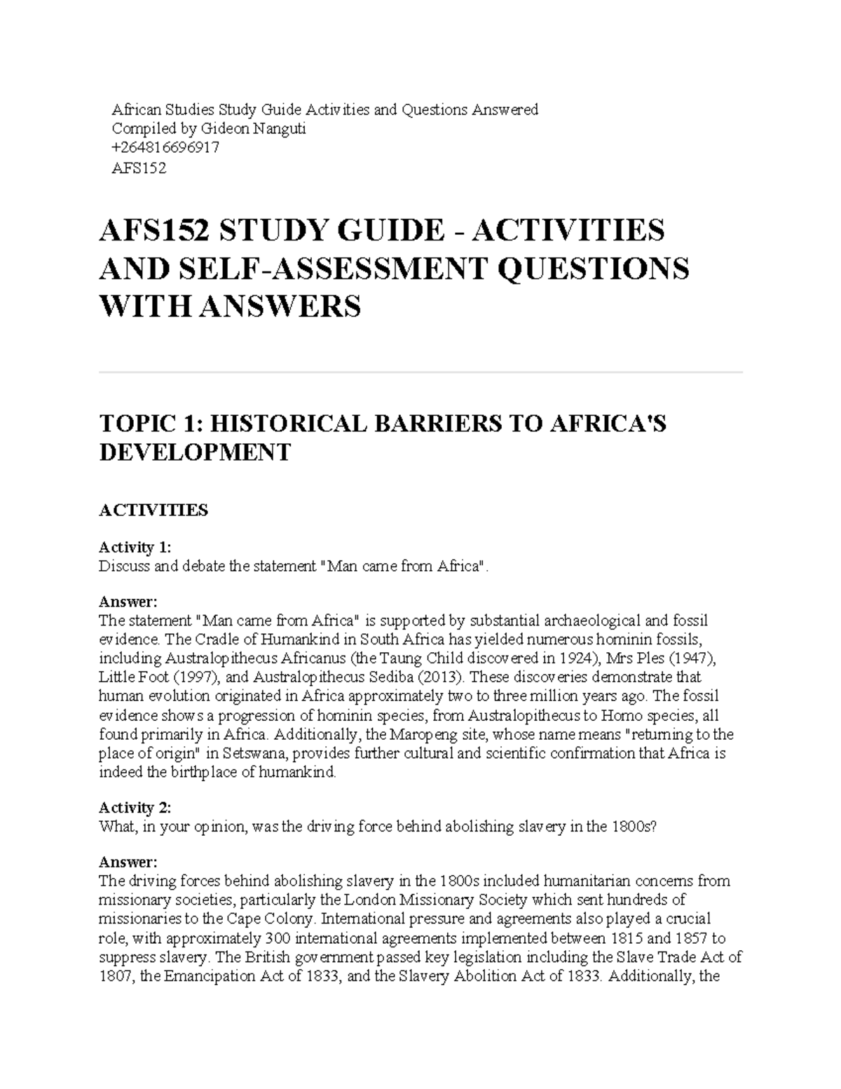 AFS152 African Studies Study Guide: Activities & Questions Answered ...