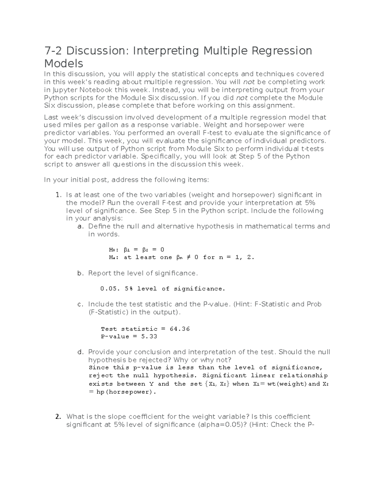 7 2 discussion - 7-2 Discussion: Interpreting Multiple Regression ...