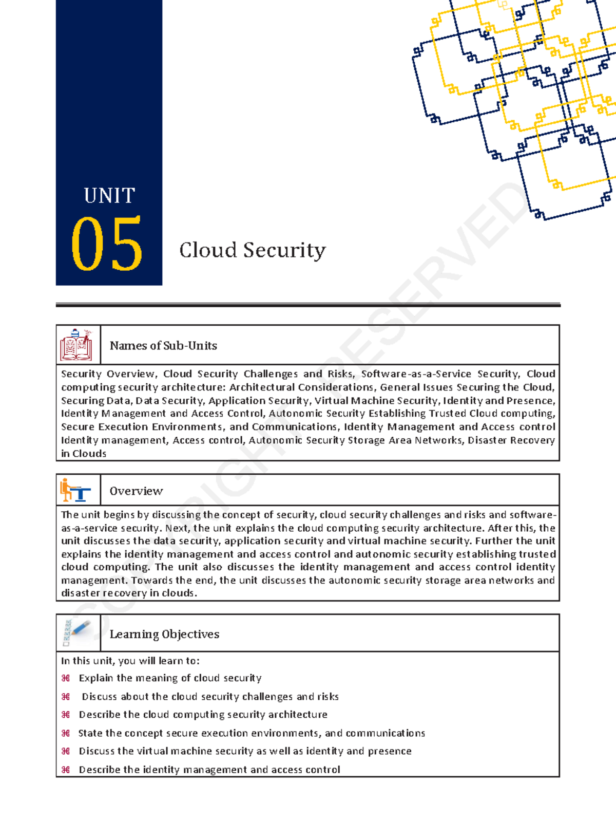 CIAS - Unit 05 - Cloud Security - Cloud Security Names of Sub-Units ...