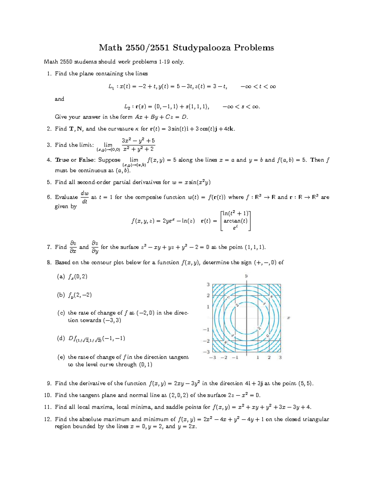 MATH 2551 Studypalooza Problems Worksheet - Studocu