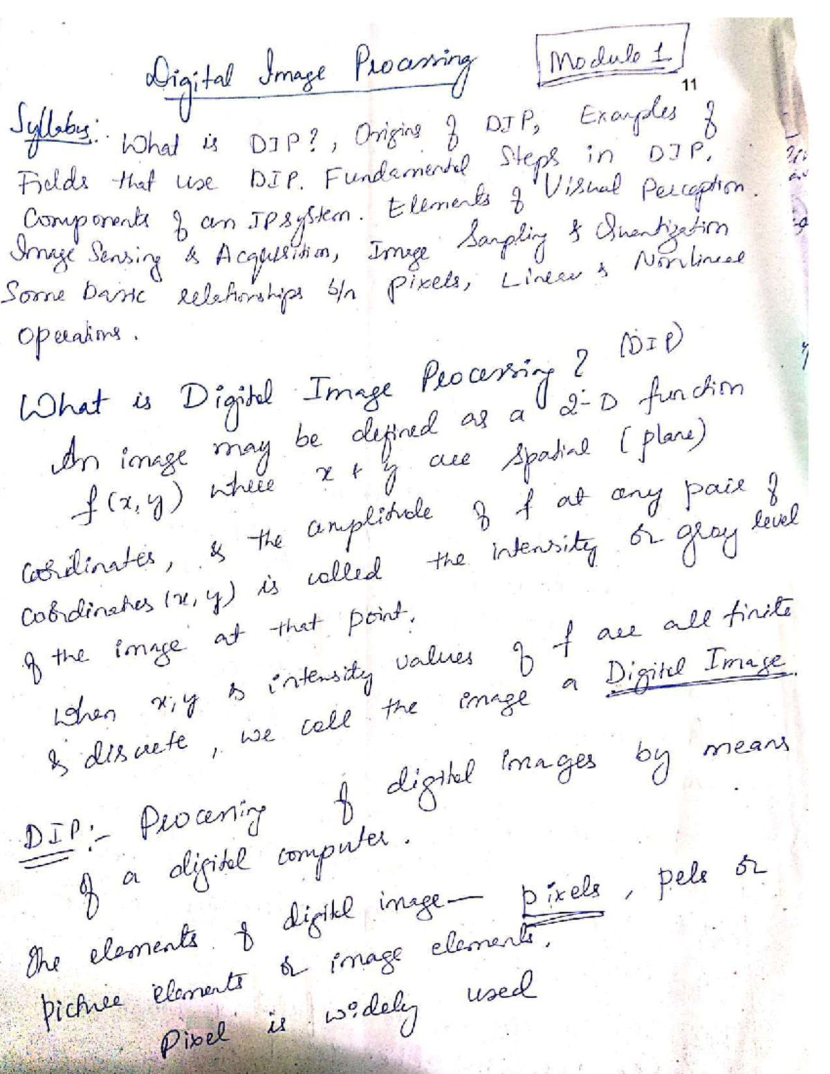 Digital Image Processing (DIP) Module 1: Syllabus and Key Concepts - Studocu