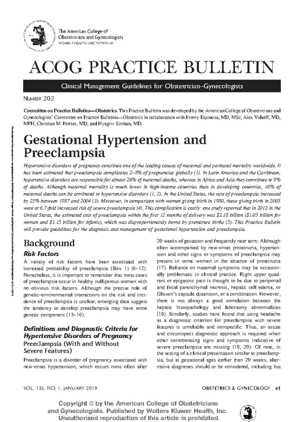 ACOG 2019 Practice Bulletin: Guidelines for Gestational Hypertension ...