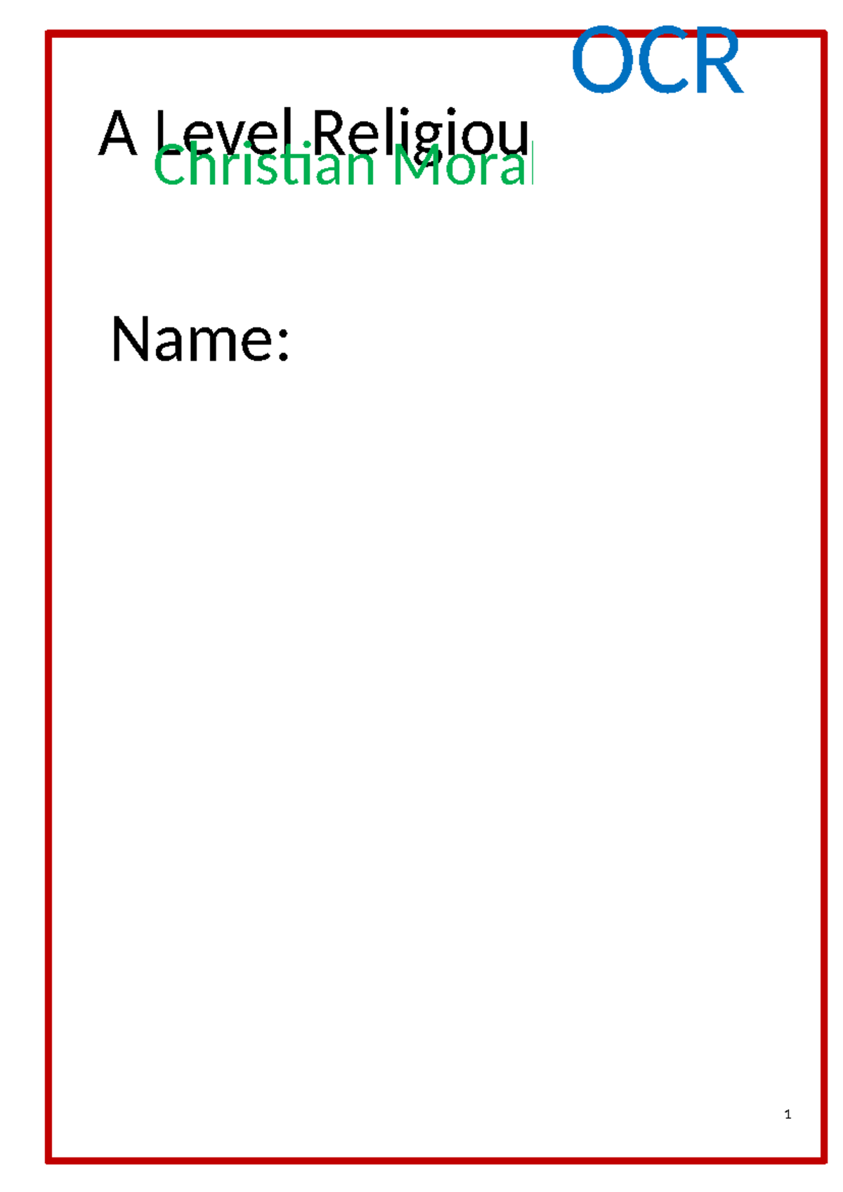 OCR A Level Religious Studies: Christian Moral Action Workbook - Studocu