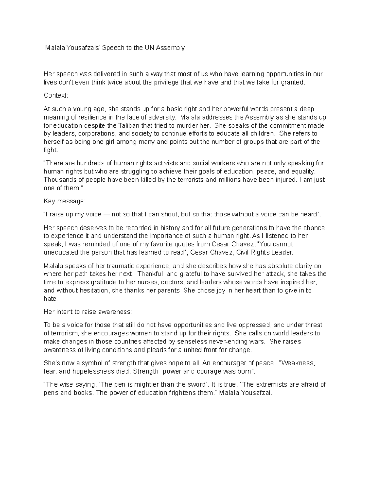 UN Assembly Speech Analysis of Malala Yousafzai: Key Themes & Appeals ...