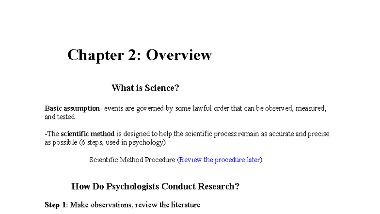 Psychology 101: Chapter 2 - Overview of the Scientific Method - Studocu