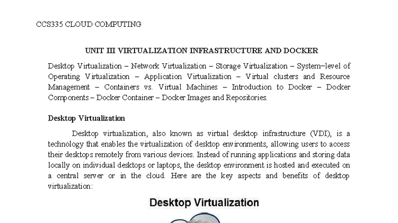 CCS335 Cloud Computing Unit 3: Virtualization & Docker Overview - Studocu