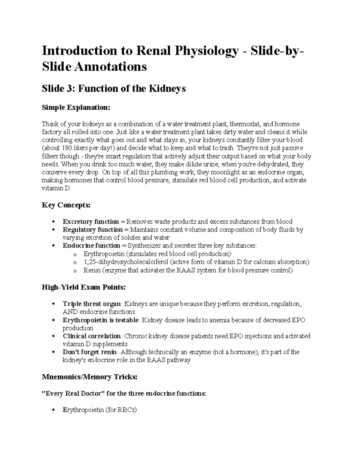 Intro to Renal Physiology Annotations (Course Code: 9) - Studocu