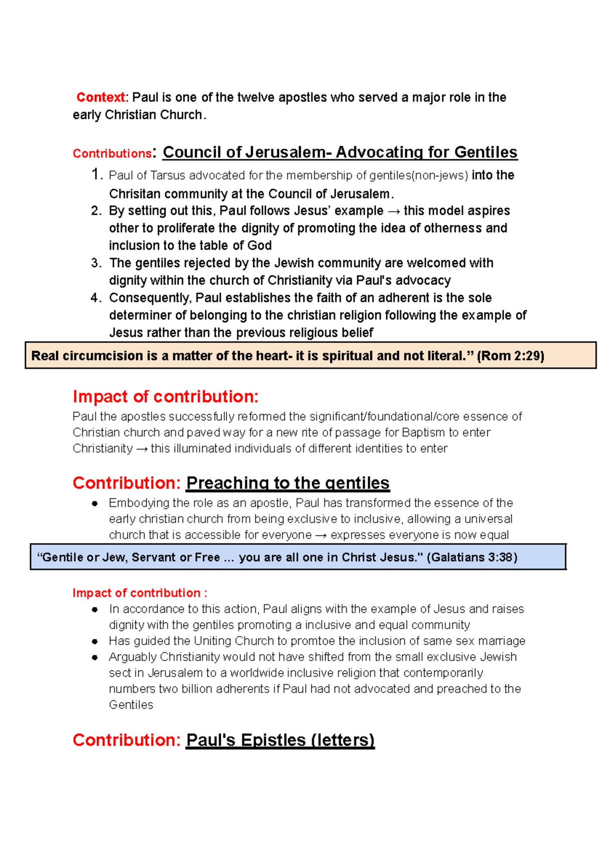 SOR St paul christianity notes - Context: Paul is one of the twelve ...