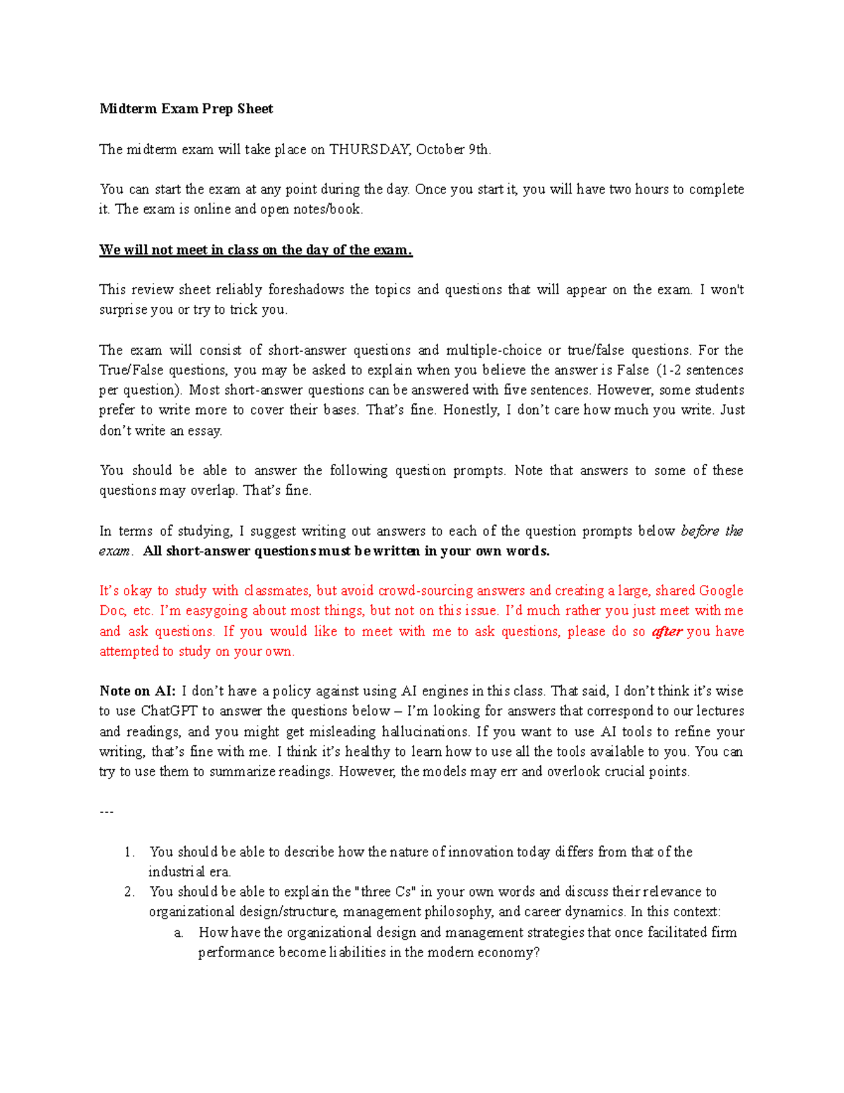 LR Midterm Exam Prep Sheet - Fall 2025: Topics & Guidelines - Studocu