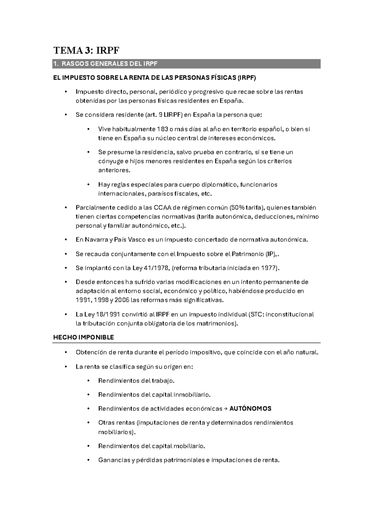 Tema 3: Régimen Fiscal del IRPF - Apuntes y Cálculos - Studocu