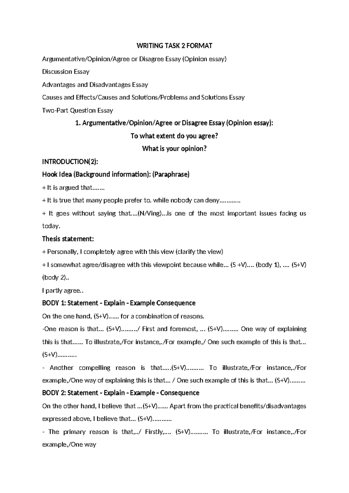 Writing Task 2 Format - IELTS Essay Types and Structures - Studocu