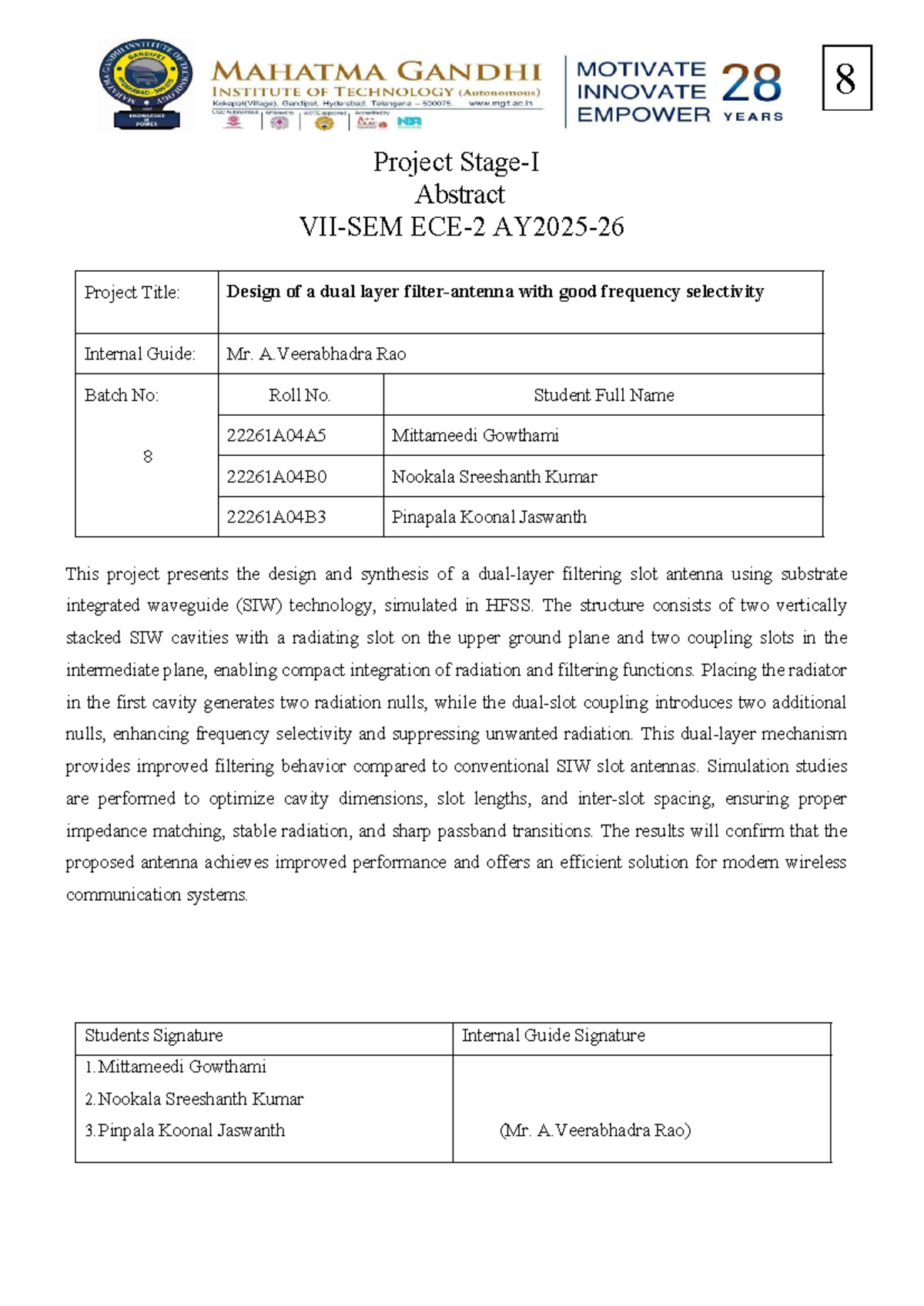 Design of Dual Layer Filtering Antenna - Major Project S1 Abstract 8 ...