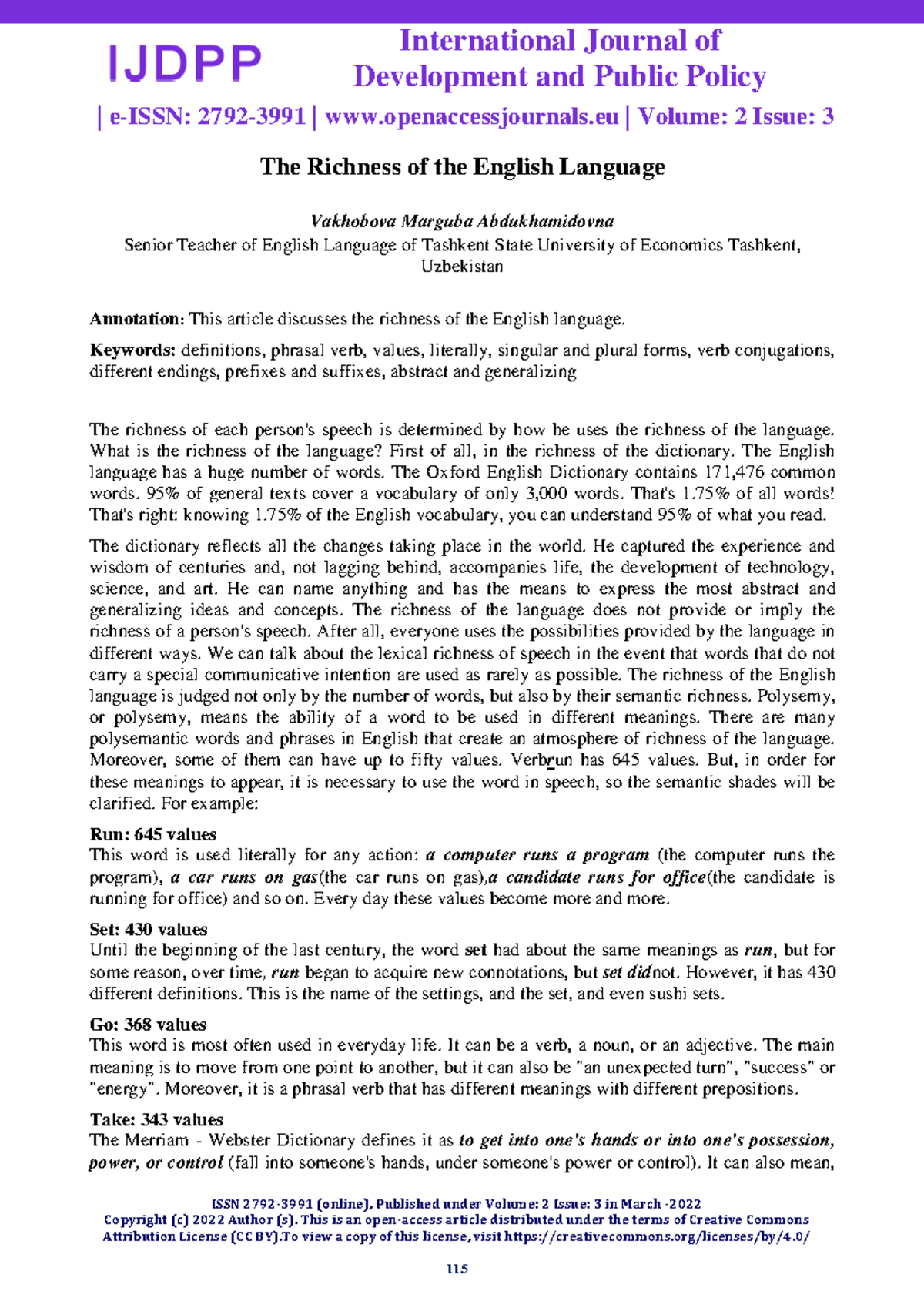 The Richness of the English Language: Insights and Analysis (IJDPP 2:3 ...