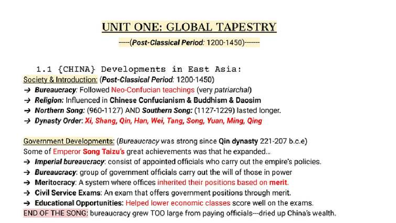 UNIT ONE: GLOBAL TAPESTRY - History Notes on East Asia Developments ...