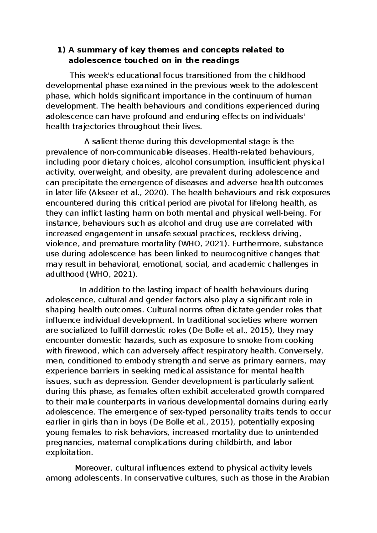 HS 3610 Unit 4: Key Themes in Adolescent Health Development - Studocu